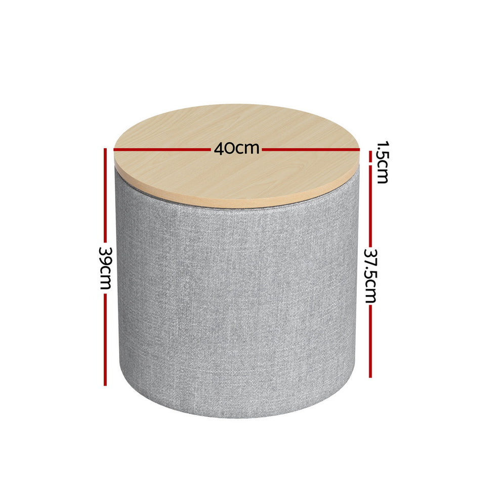 Round Storage Ottoman Linen & Bamboo – Stylish & Functional 40cm ...