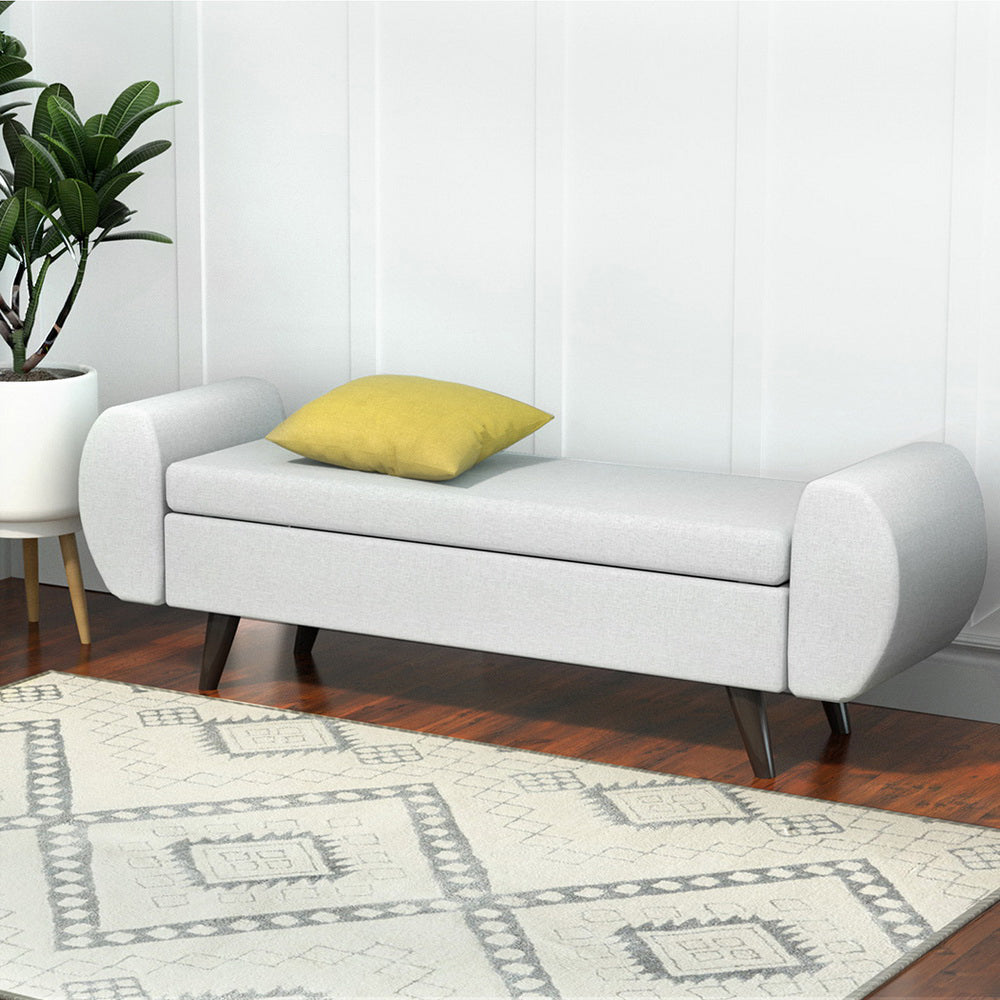 Riley Contemporary Storage Ottoman with Armrest – Grey – Ottomans Australia